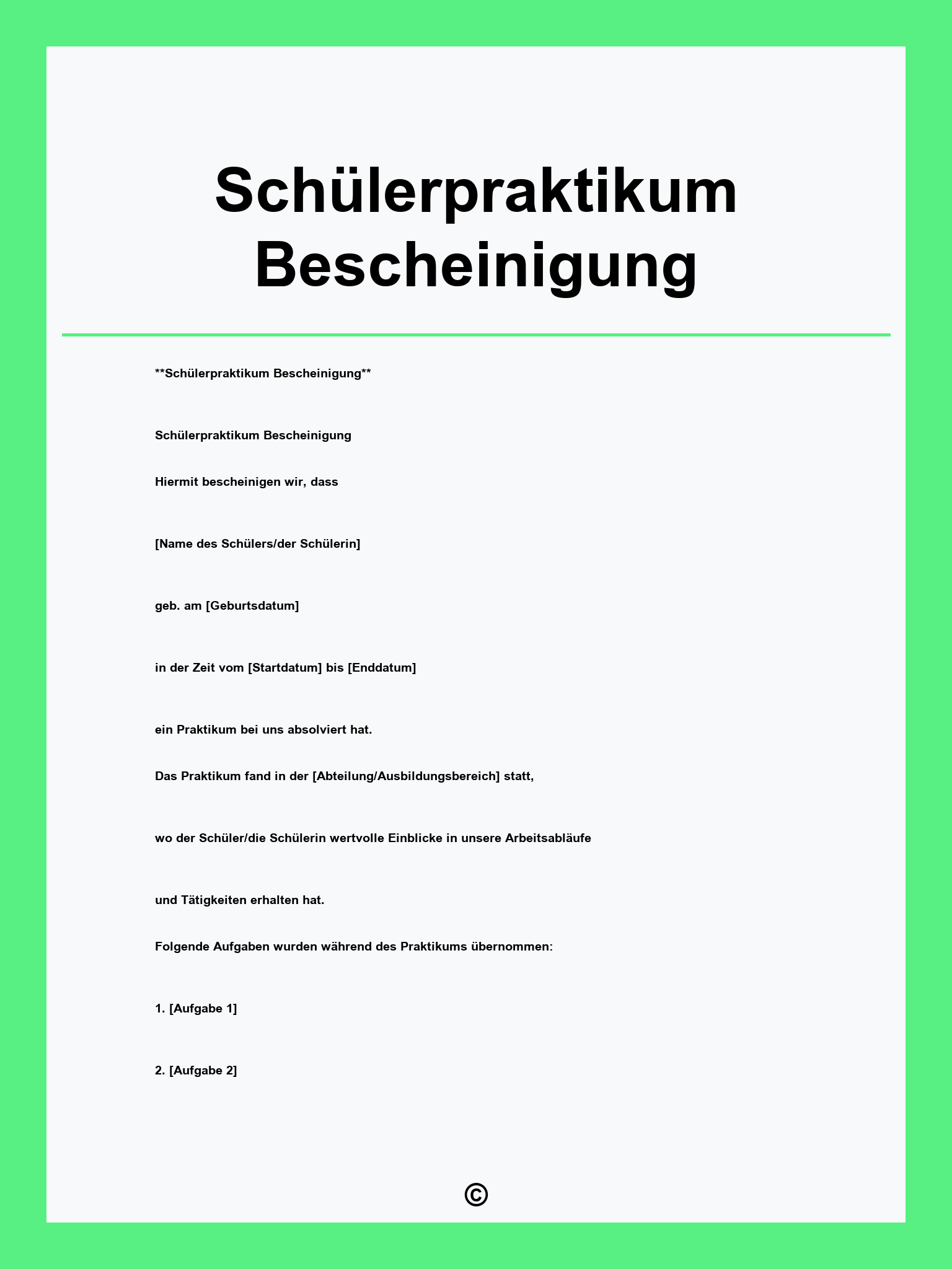Schülerpraktikum Bescheinigung