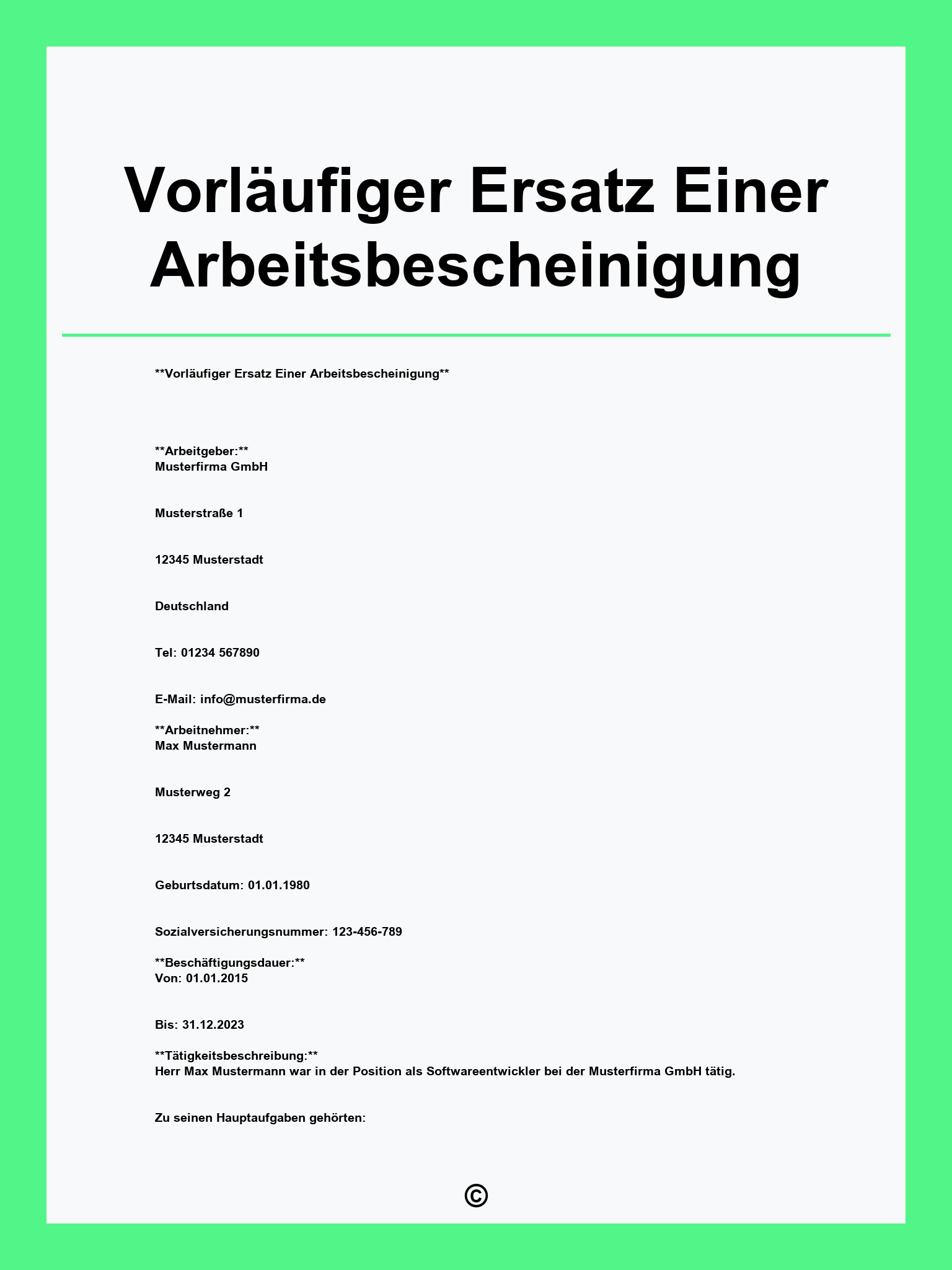 Vorläufiger Ersatz Einer Arbeitsbescheinigung